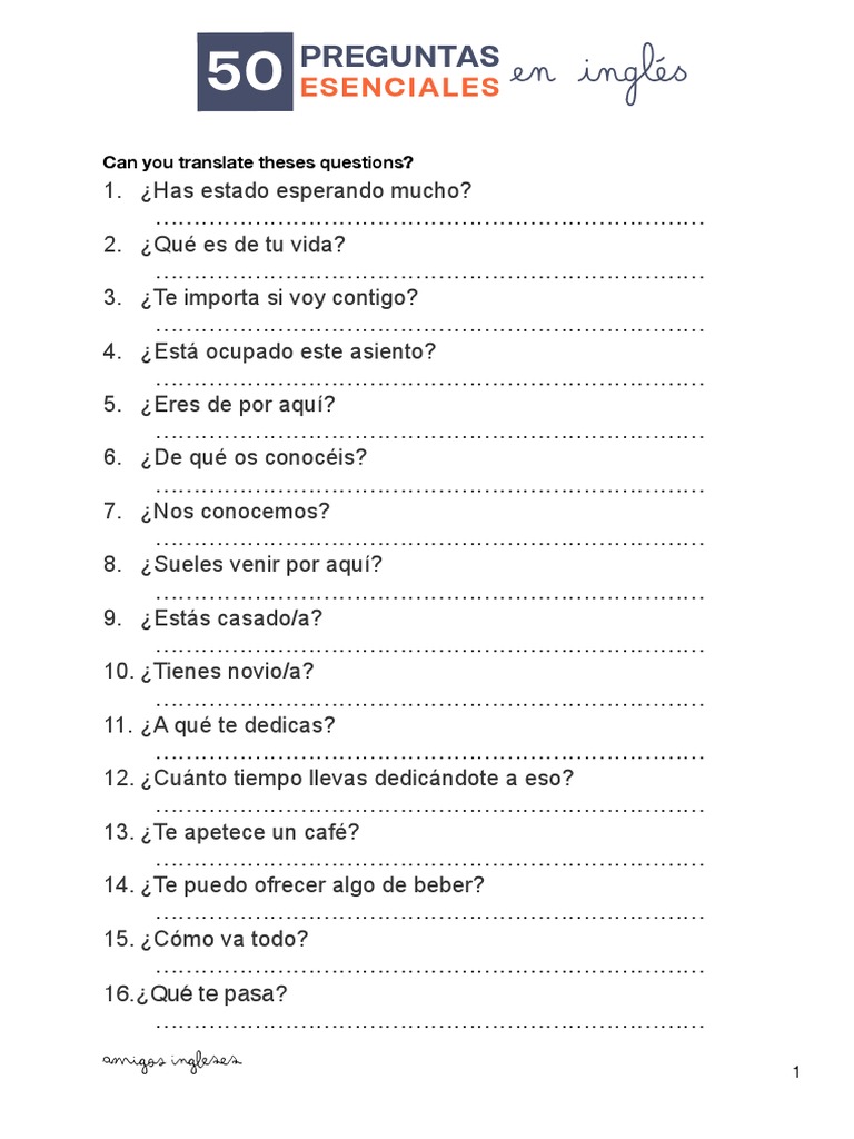 50 Preguntas Esenciales en Inglés-1 | PDF