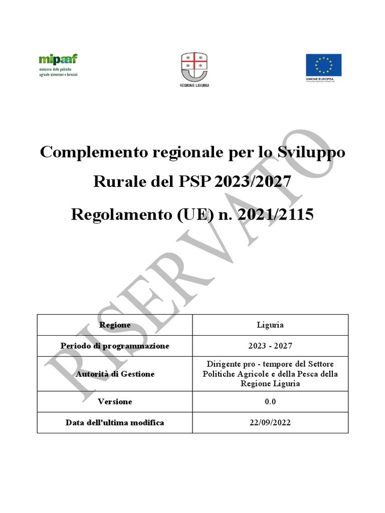 PSR 2023 2027. Misure e Plafond A Misura Della Regione Liguria | PDF