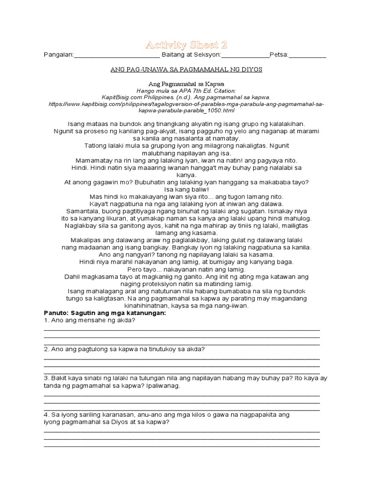 Activity Sheet 2 - Esp | PDF