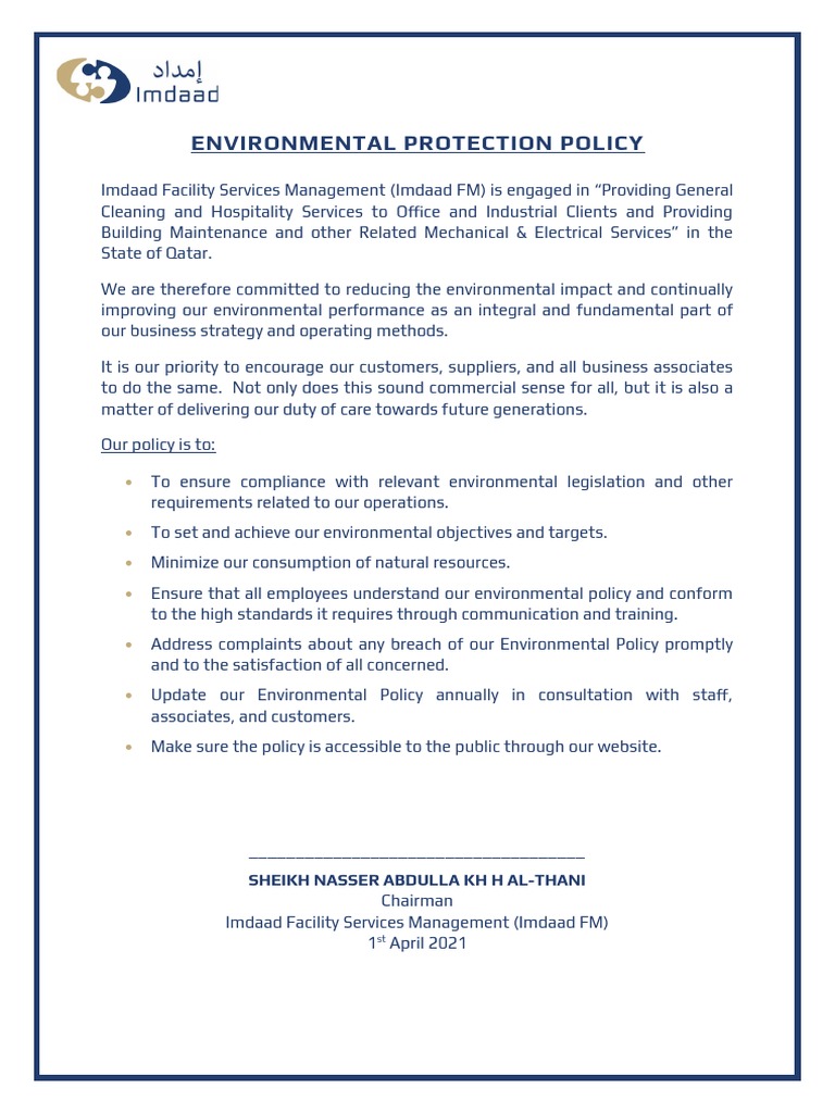 Imdaad FM Environmental & Sustainability Policy | PDF | Environmental ...