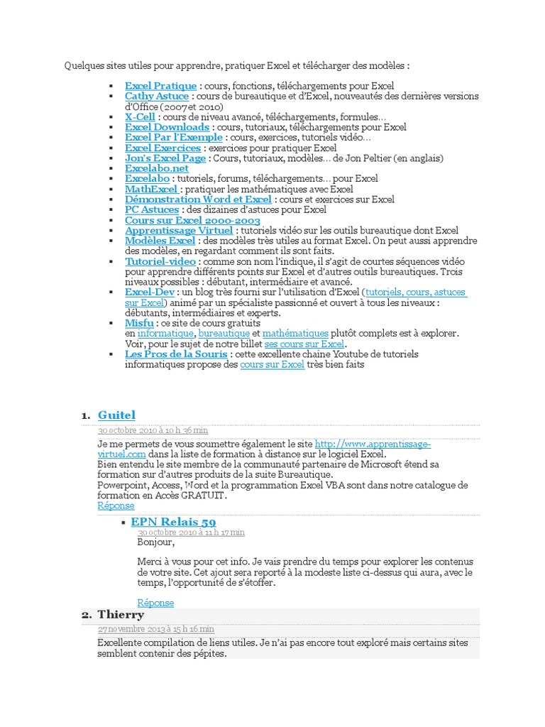Quelques Sites Utiles Pour Apprendre | PDF | Microsoft Excel ...