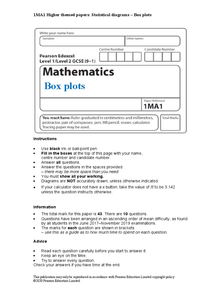 44a Statistical Diagrams Box Plots - H - Question Paper | Download Free ...