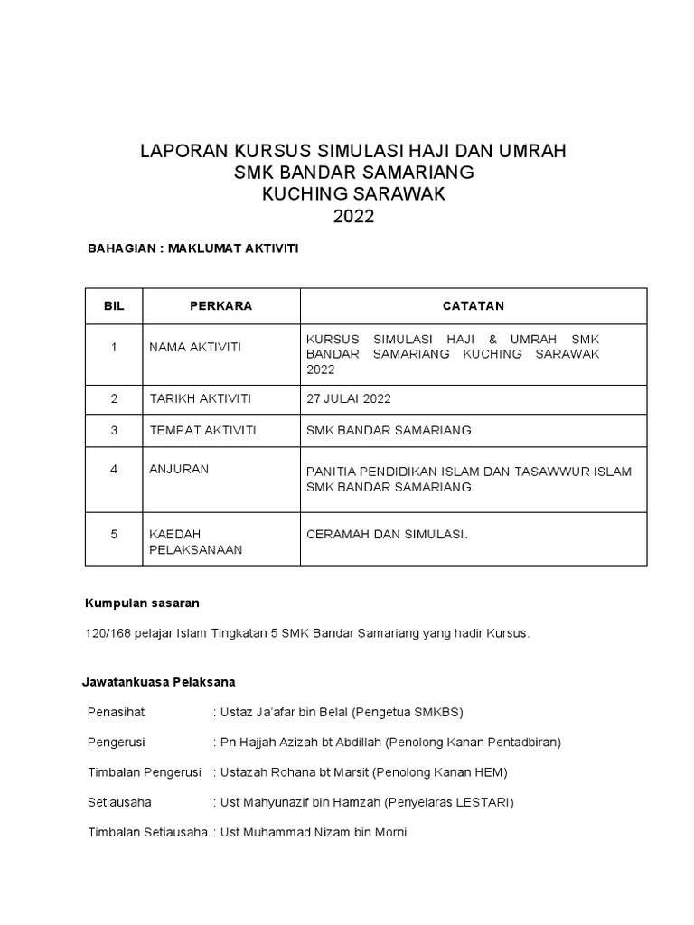 Laporan Kursus Simulasi Haji Dan Umrah SMKBS 2022 | PDF