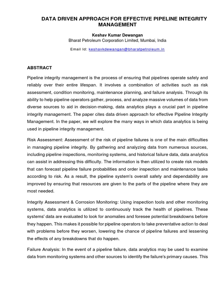 Data Driven Approach For Effective Pipeline Integrity Management | PDF ...