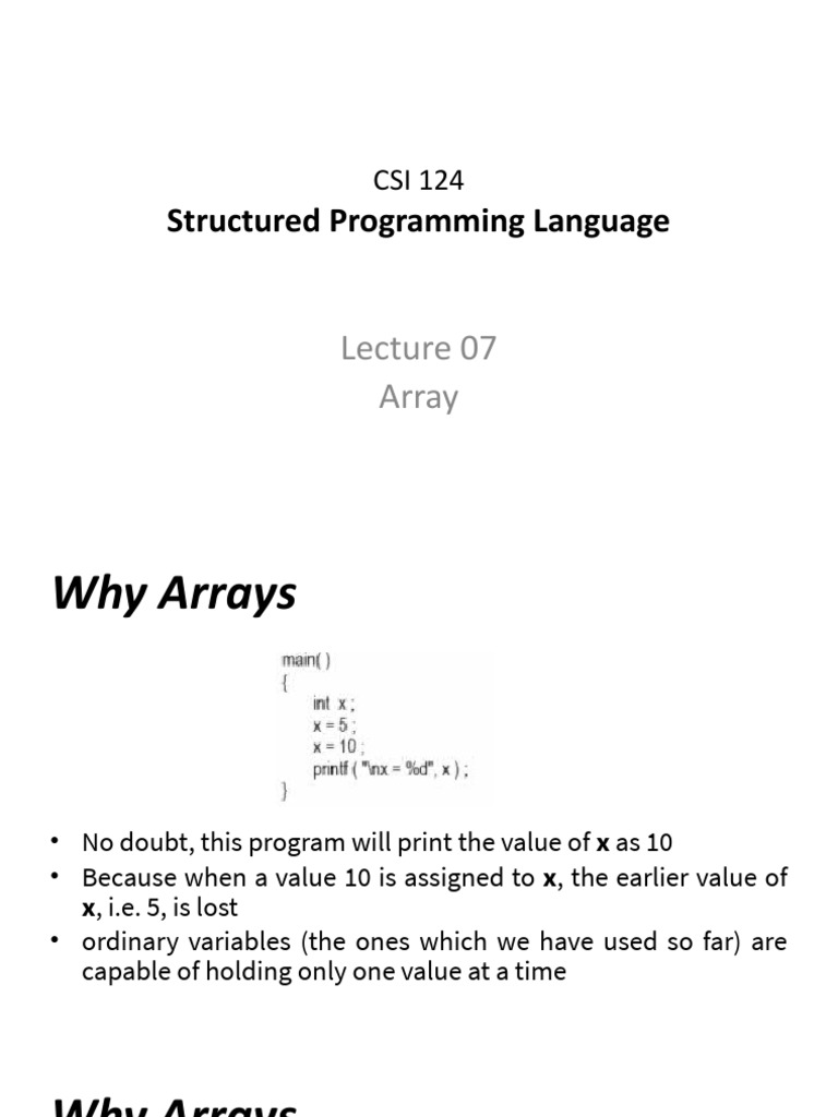 Structured Programming Language Array Pdf Variable Computer Science Data Type