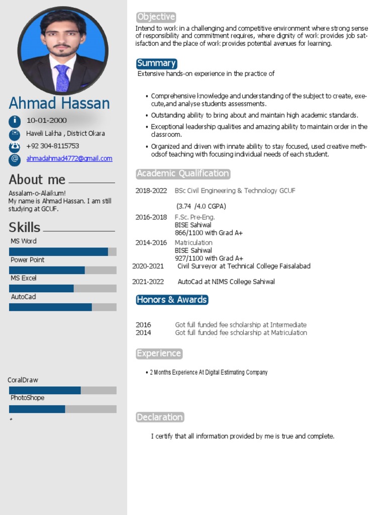 CV Ahmad Hassan | PDF | Learning | Cognition