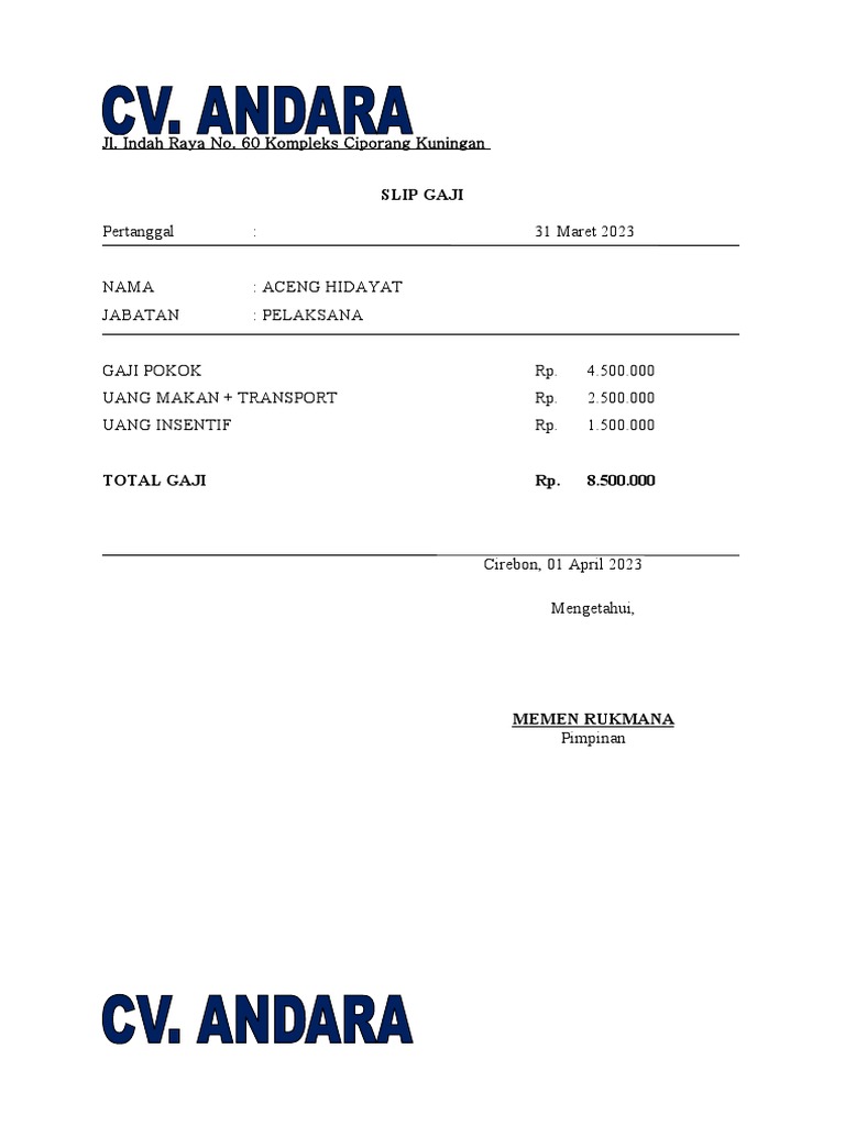 Slip Gaji Cv. Andara | PDF