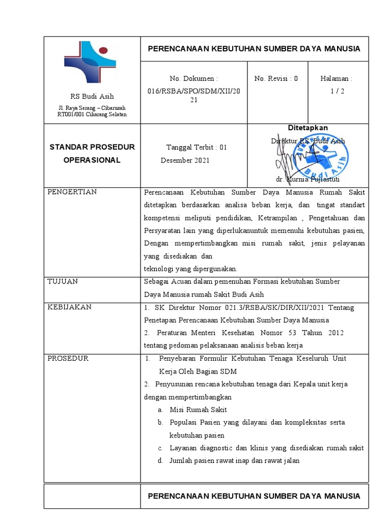 Spo Perencanaan Kebutuhan SDM | PDF