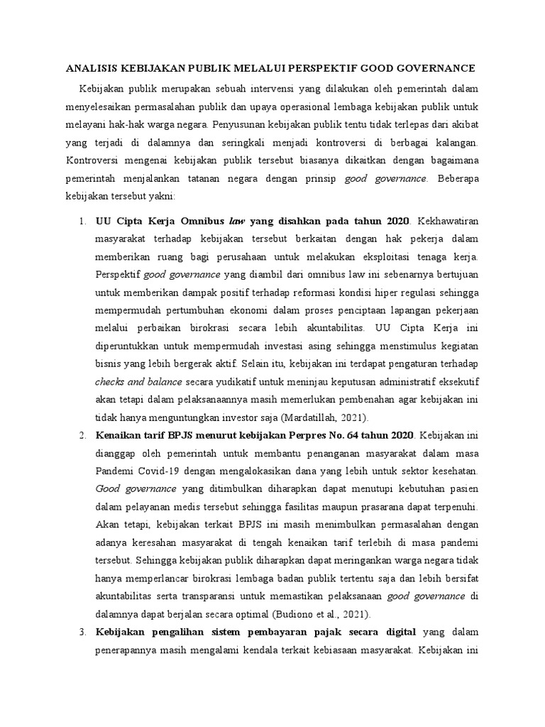 Analisis Kebijakan Publik Melalui Perspektif Good Governance | PDF | Bisnis | Ilmu Sosial