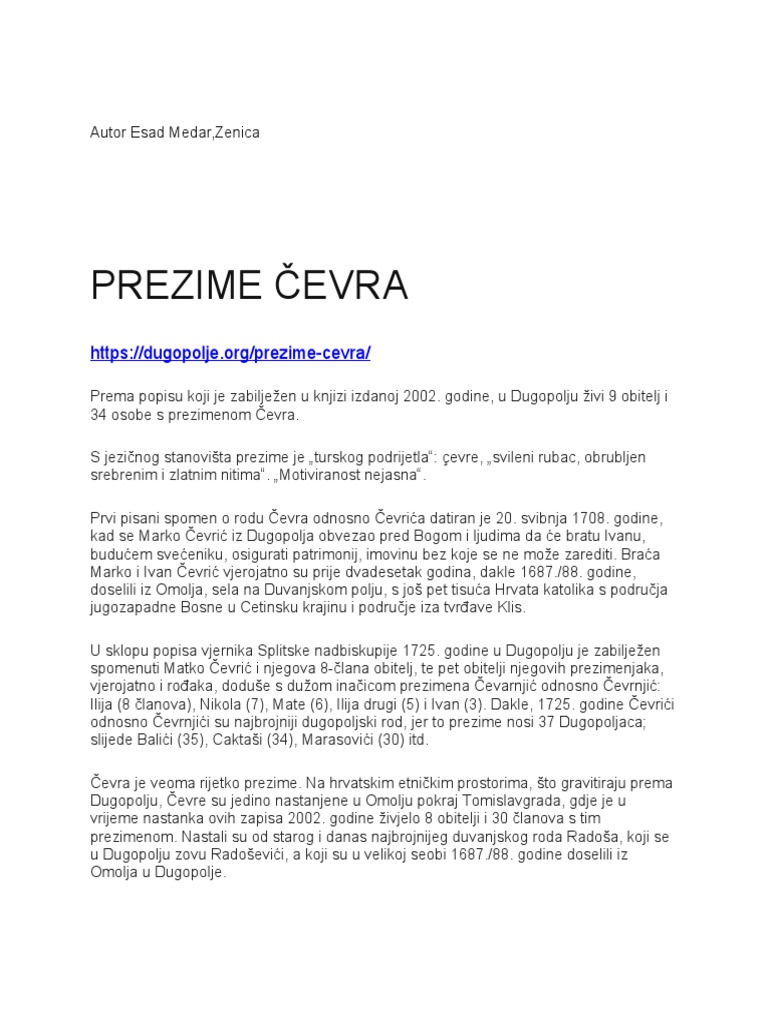 Prezime Čevra | PDF