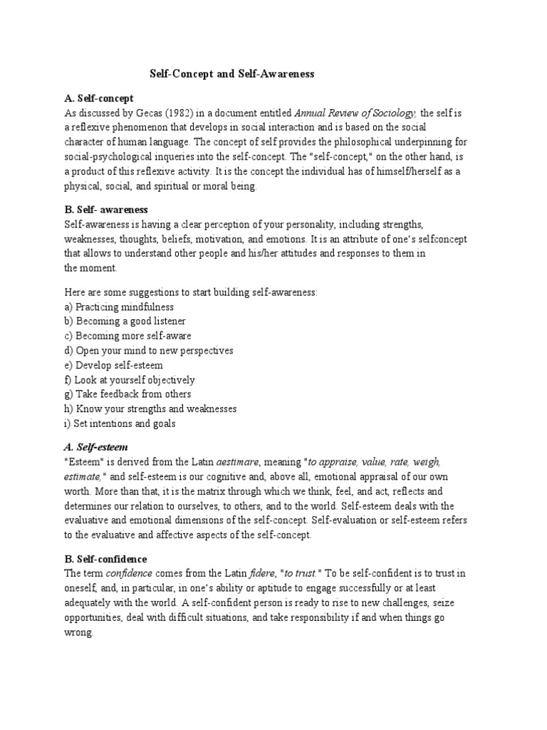 Self-Concept and Self-Awareness | PDF | Self Esteem | Self Concept