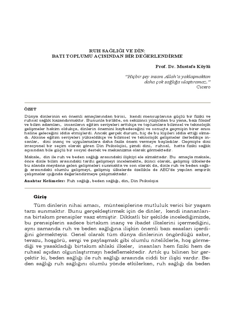 Ruh Sağlığı Ve Din | PDF