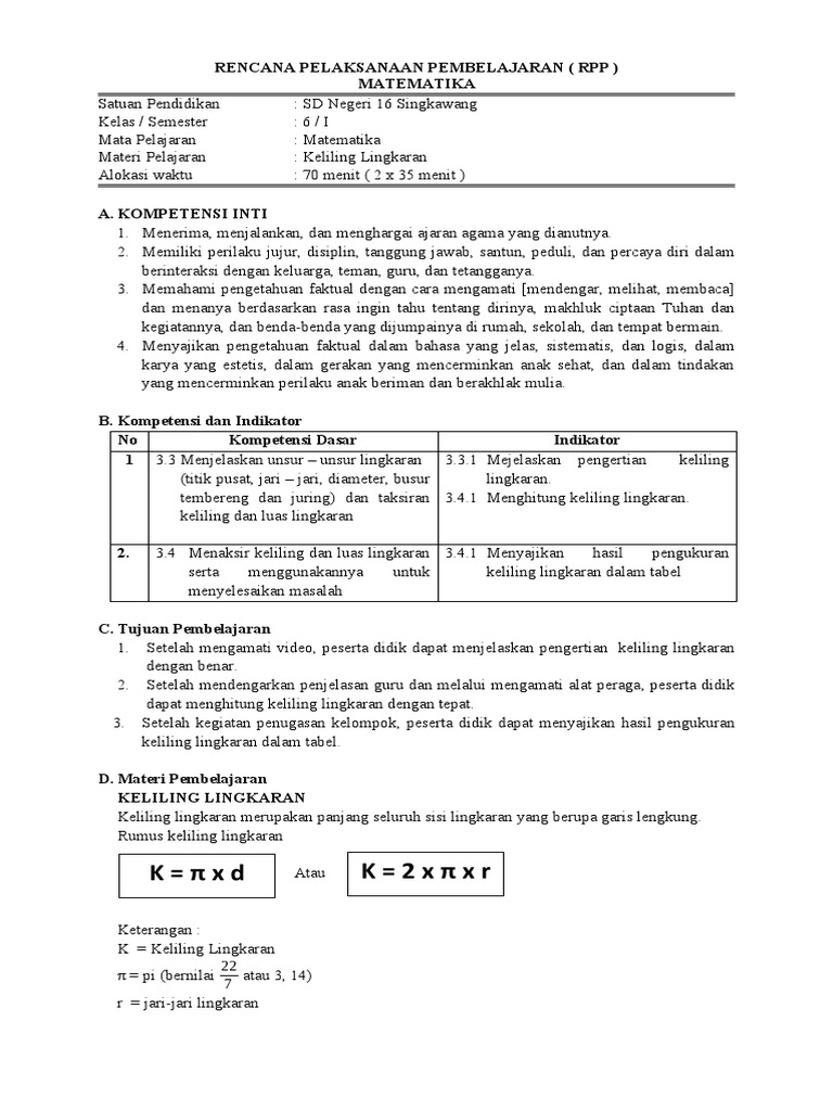 RPP 4 Keliling Lingkaran | PDF