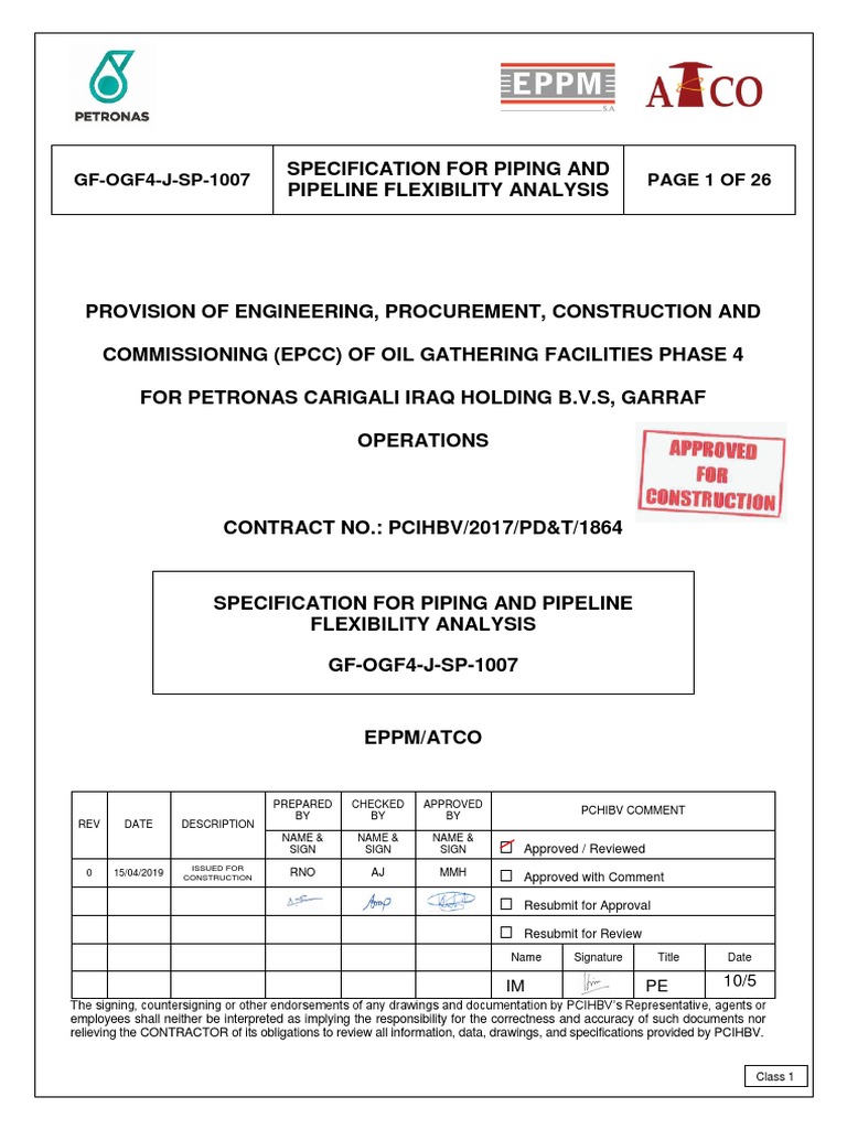 GF-OGF4-J-SP-1007 - Specification For Piping & Pipeline Flexibility Analysis - Rev 0 - AFC ...