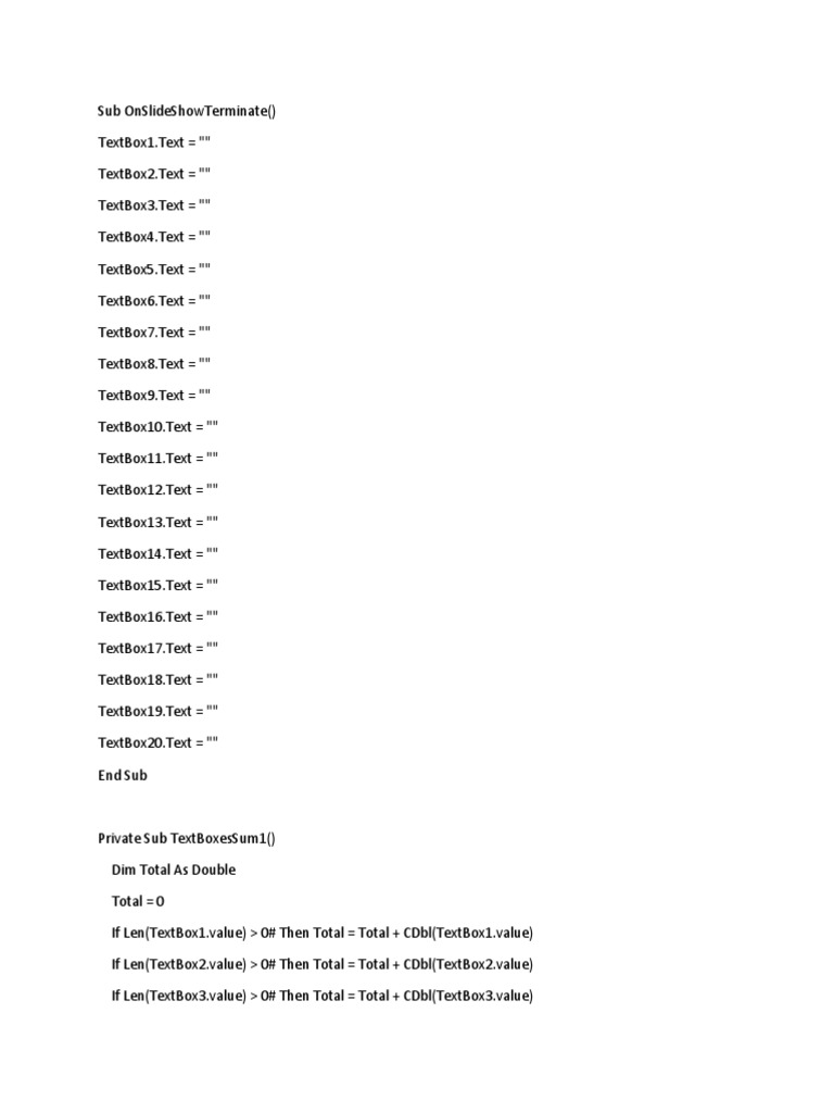 Code For PPT Vba TextBoxesSum | PDF