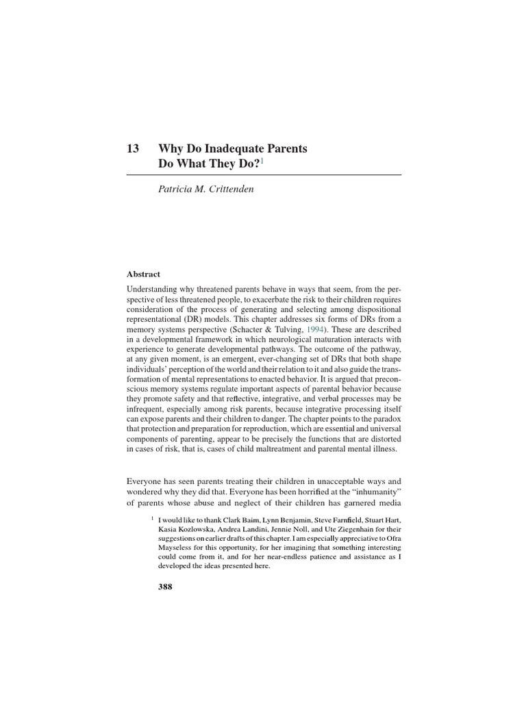 Why Do Inadequate Parents Do What They Do? - Patricia Crittenden (2006 ...