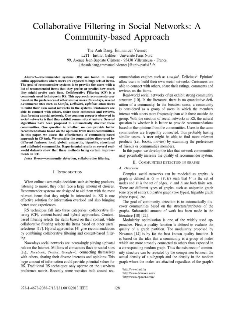 Collaborative Filtering in Social Networks: A Community-Based Approach ...