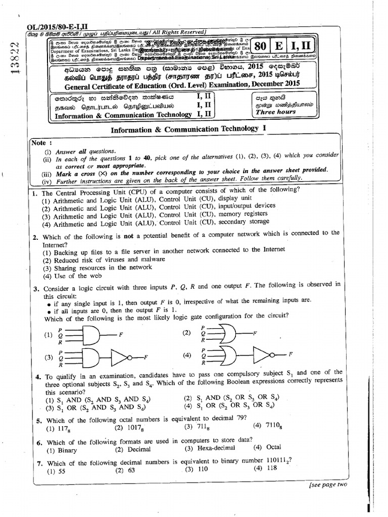 2015 OL Information Amp Communication Technology Past Paper English ...
