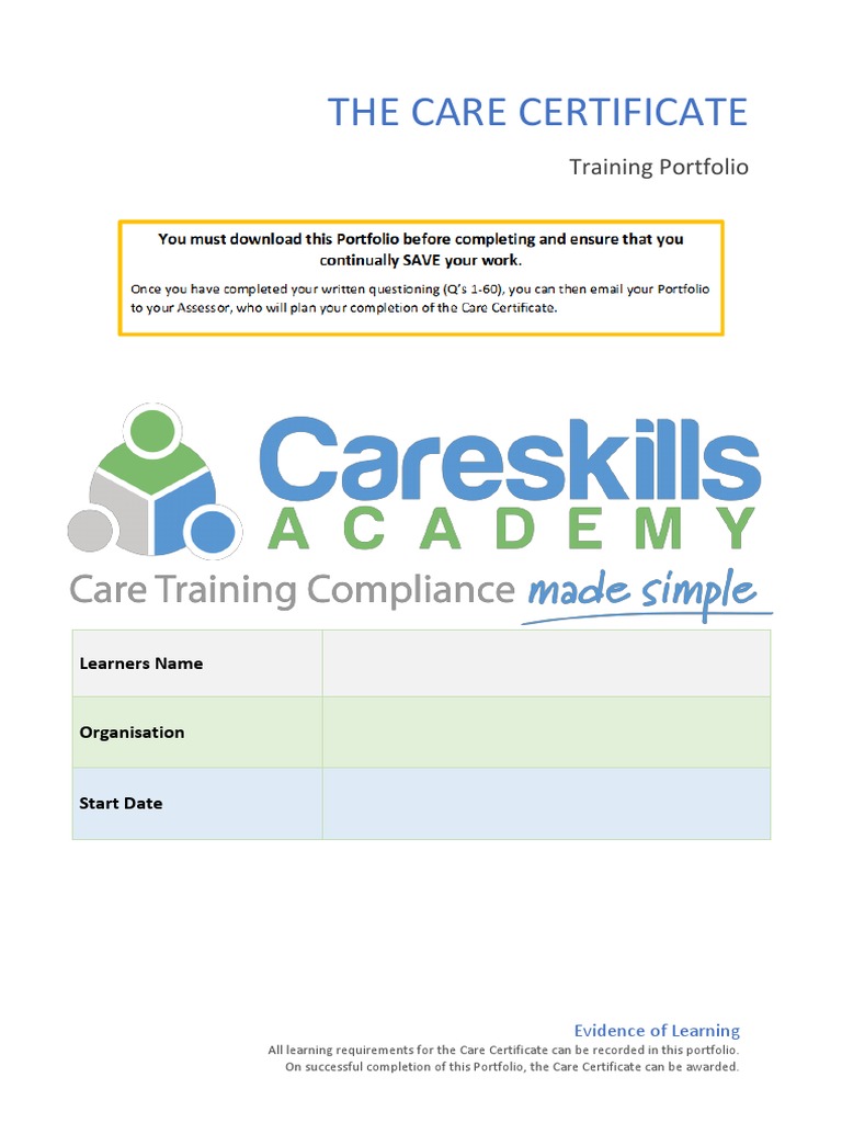 The Care Certificate: Training Portfolio | PDF | Occupational Safety ...