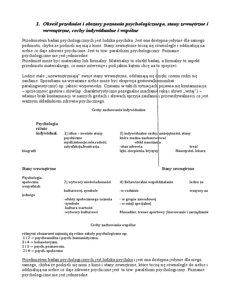 Opracowane Tezy Podstawy Psychologii 2018 1 2 | PDF