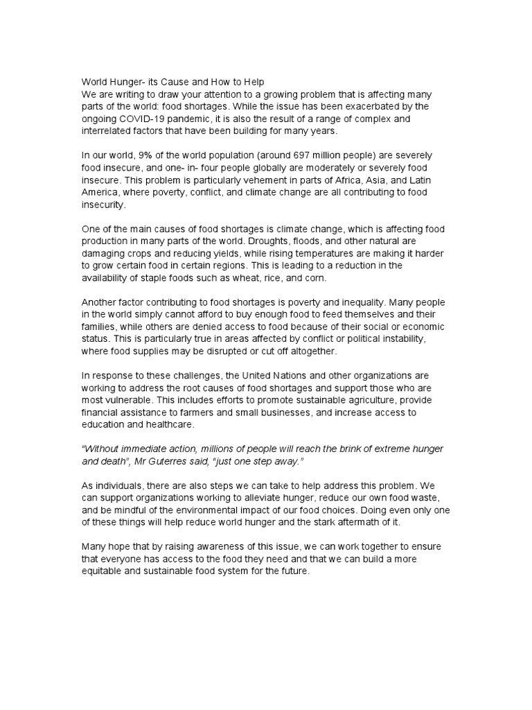 World Hunger - Its Cause and How To Help | PDF | Social Science