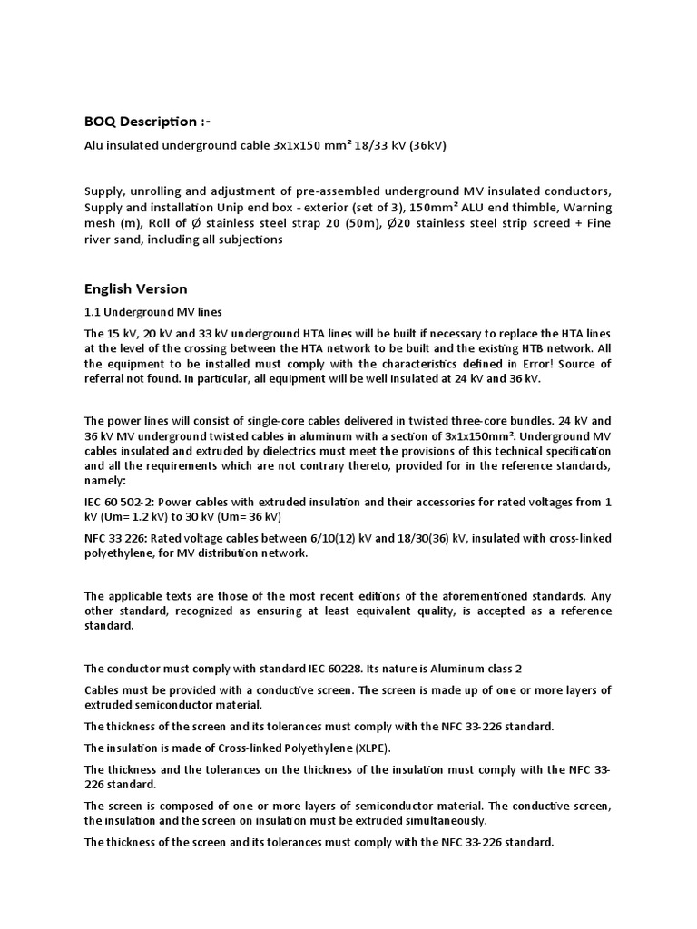 Cable Technical Specifications- MV Cable | PDF | Insulator (Electricity ...