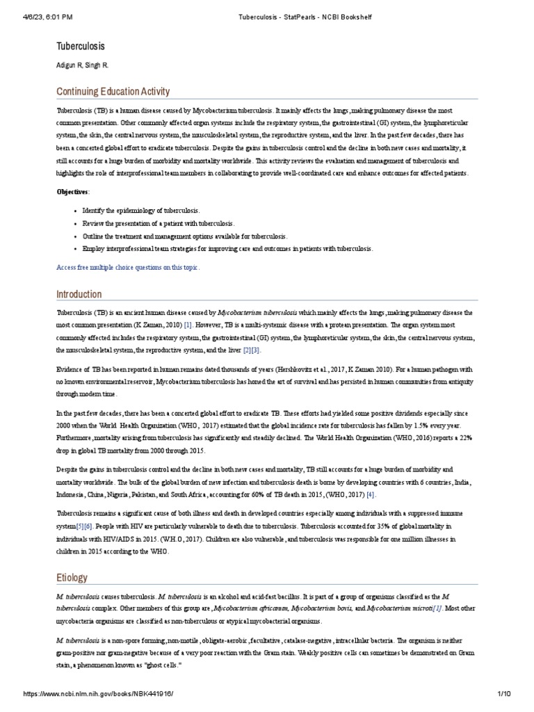 Tuberculosis - StatPearls - NCBI Bookshelf | PDF | Tuberculosis ...