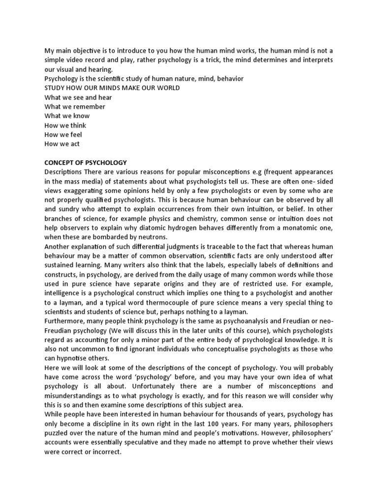 Understanding the Concept of Psychology: An Introduction to the ...