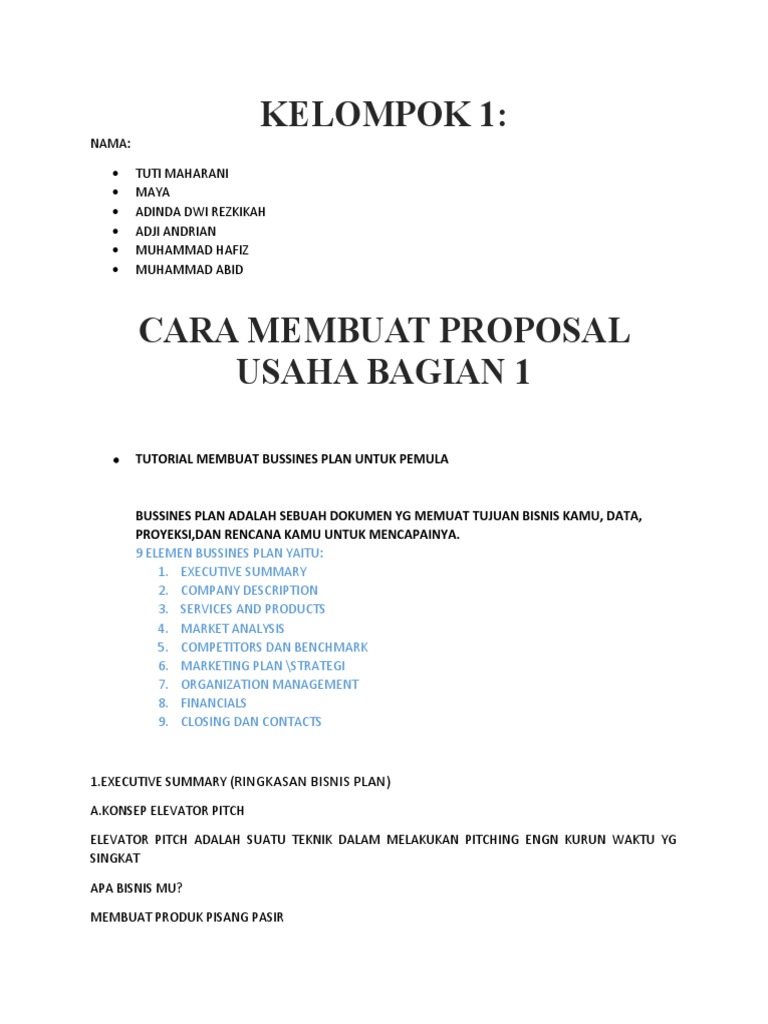 Cara Membuat Proposal Usaha Bagian 1 | PDF