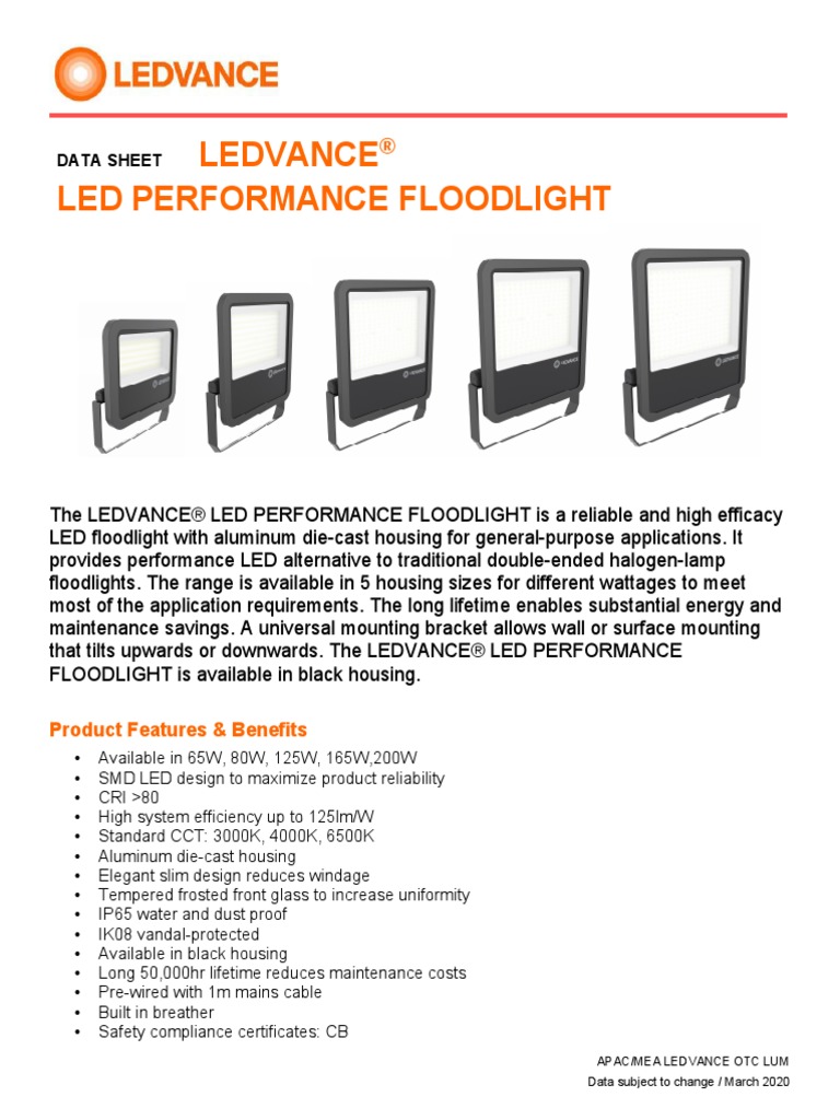 Performance Flood Light New (125W) | PDF | Lighting | Length