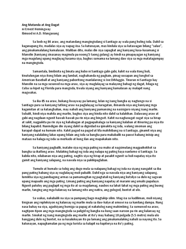 Ang Matanda at Ang Dagat - Buod | PDF