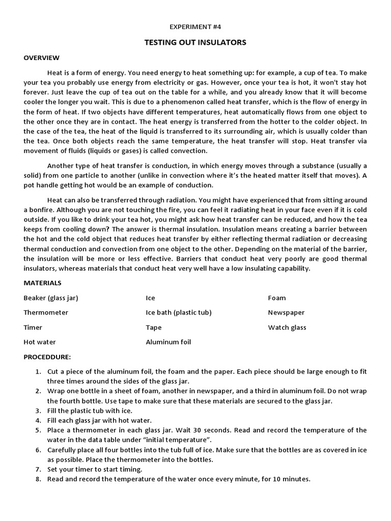 EXPERIMENT #4 - Heat Transfer | PDF | Science & Mathematics