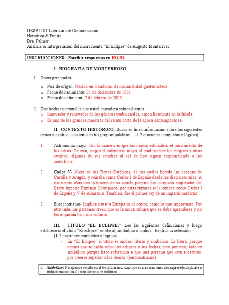 Tarea # 9R El Eclipse de Augusto Monterroso | PDF | Santo Imperio ...