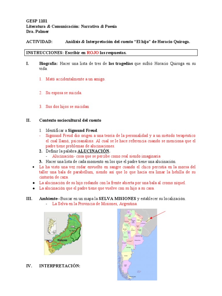 Tarea # 8R El Hijo de Horacio Quiroga | PDF