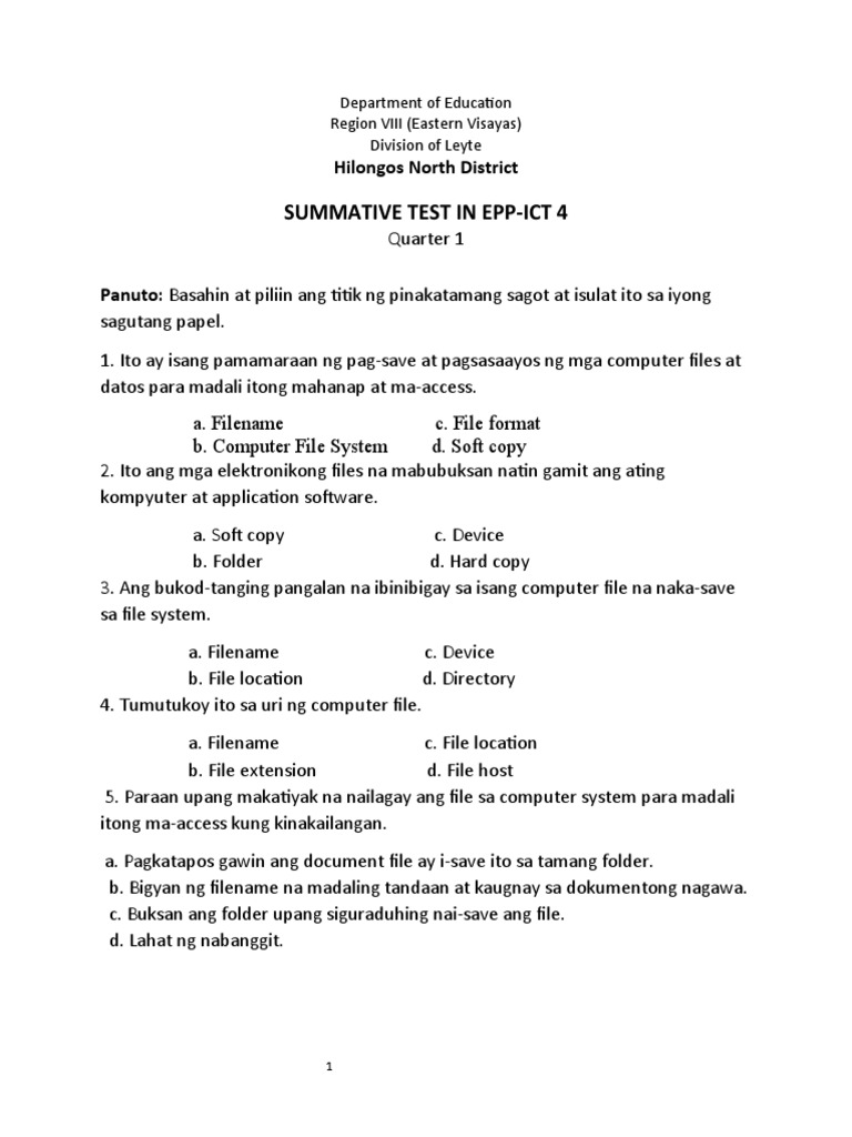 assessment ict 4 | PDF