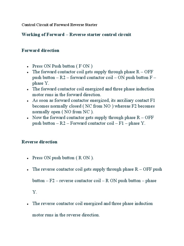 Forward Reverse Starter Control Circuit | PDF
