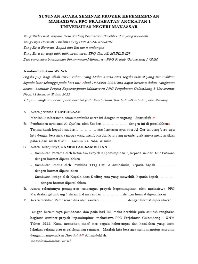 Susunan Acara Seminar Propim | PDF