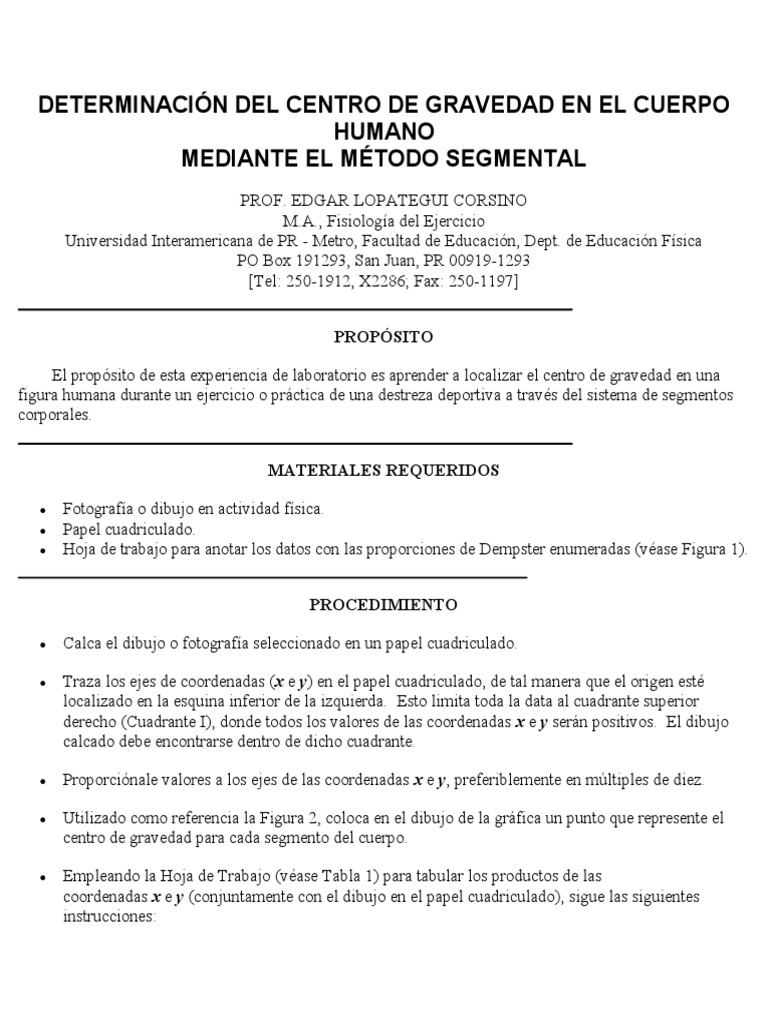 Determinación Del Centro de Gravedad en El Cuerpo Humano | PDF | Dibujo
