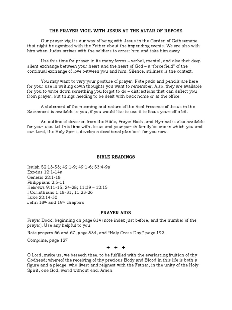 The Prayer Vigil With Jesus at The Altar of Repose: TH TH | PDF ...