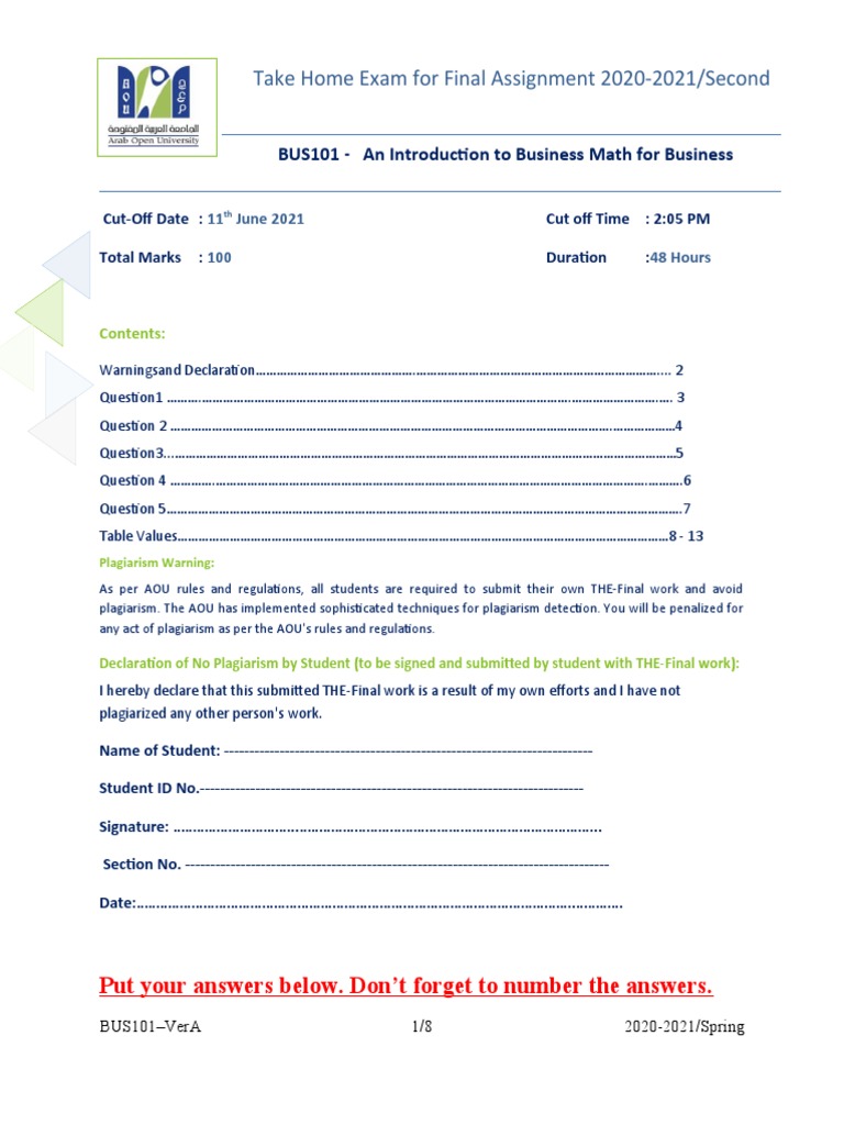 BUS101 Final - Answer Booklet | PDF | Financial Economics | Private Sector