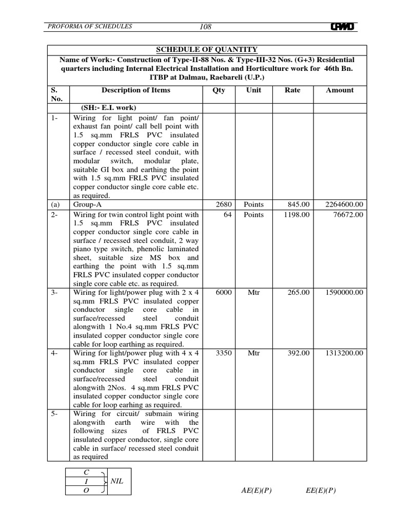 Proforma of Schedules | PDF | Electrical Wiring | Wire