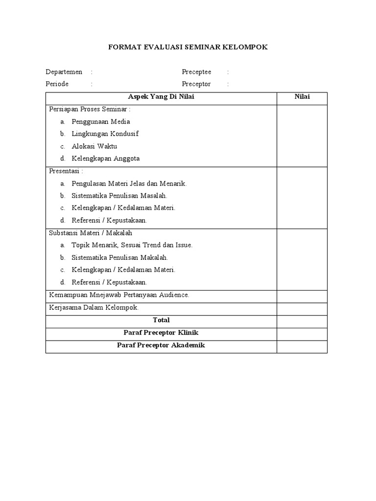 Format Evaluasi Seminar Kelompok | PDF