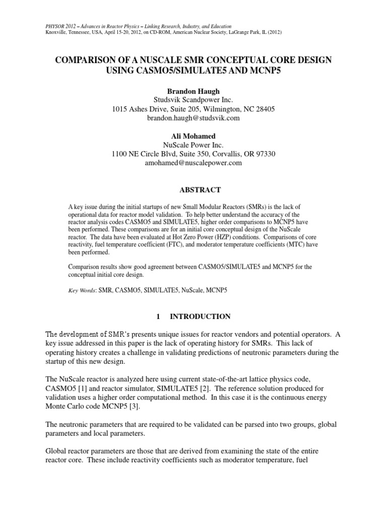 COMPARISON OF NUSCALE SMR CORE DESIGN USING CASMO5/MCNP5 | PDF ...