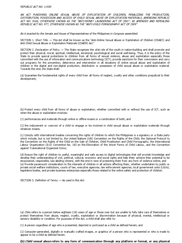 Ra 11930 Osaec | PDF | Internet | Children's Rights