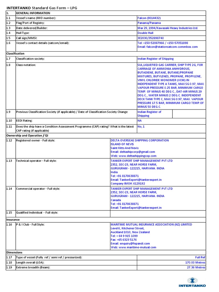 Falcon-Gas Form C | Download Free PDF | Tonnage | Propane