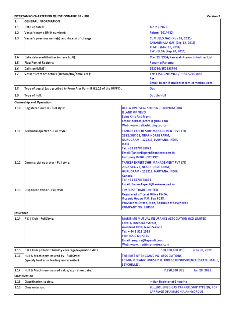 Falcon Q88 23 Jun 2022 | PDF | Tonnage | Marine Propulsion