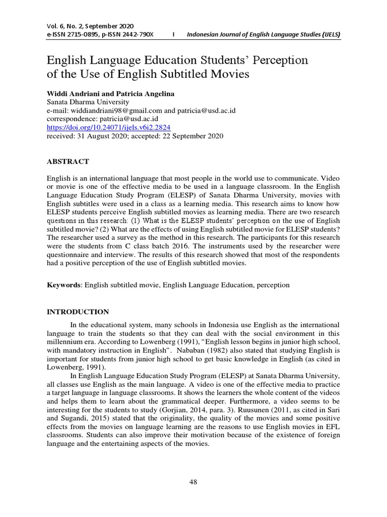 English Language Education Students Perception Of The Use Of English