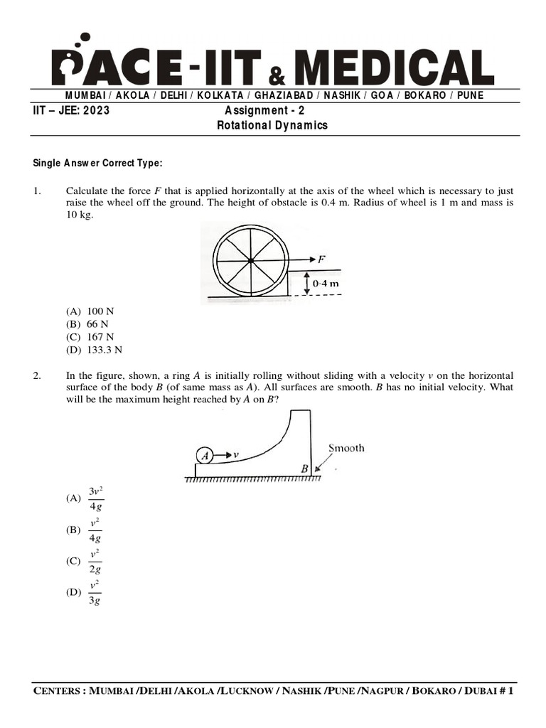 Rotational Dynamics - Assignment - 2 | PDF | Rotation Around A Fixed Axis | Force