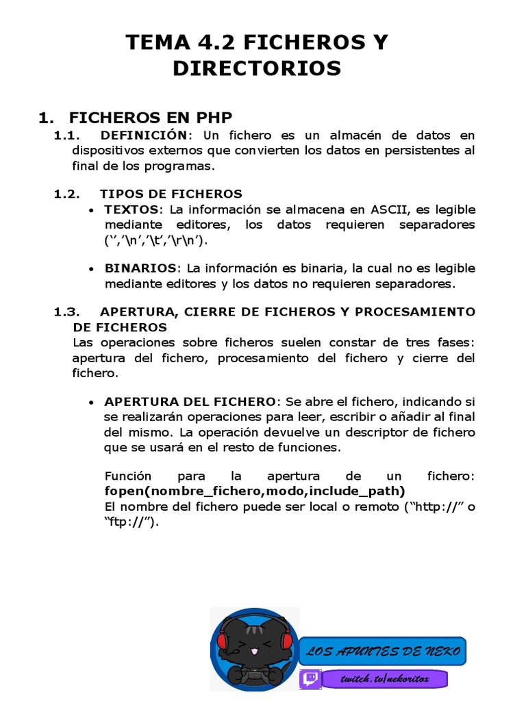 Ficheros y Directorios en PHP | PDF | Archivo de computadora | Puntero (Programación de computadora)