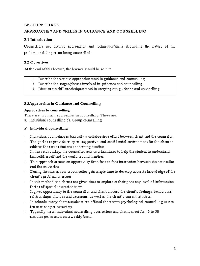 Approaches, Stages, and Skills for Effective Guidance and Counseling ...